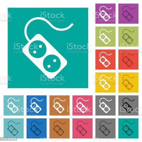 두 개의 소켓과 코드 솔리드 사각형 플랫 멀티 컬러 아이콘이 있는 휴대용 전기 콘센트 0명에 대한 스톡 벡터 아트 및 기타 이미지 0명 고체 단순함 Istock