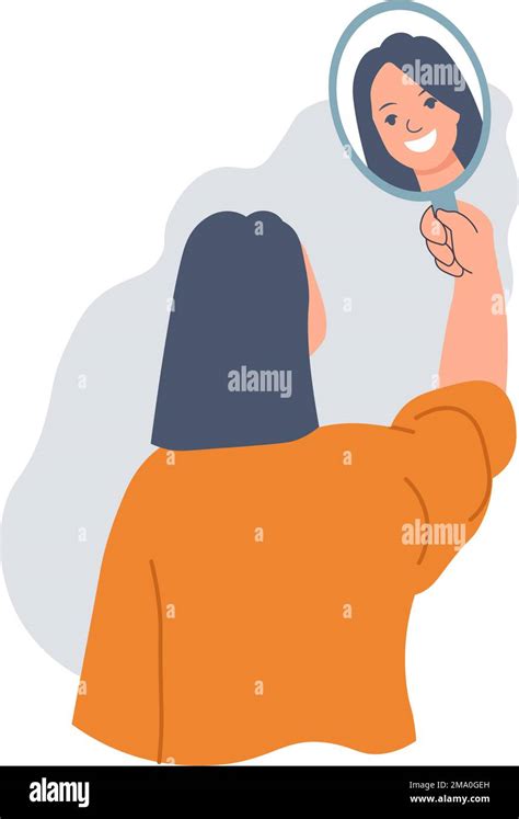 Female Character Looking At Her Mirror Reflection Smiling And