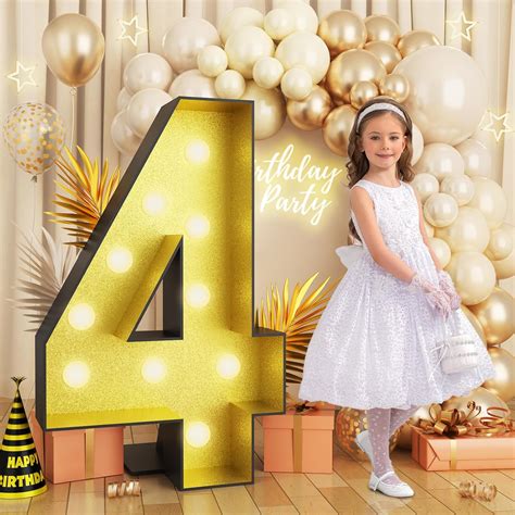4ft Marquee 4 Numbers Light Up 4 Glitter Gold Giant