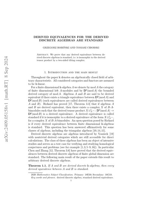 Pdf Derived Equivalences For The Derived Discrete Algebras Are Standard