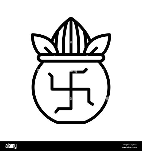 Kalash With Coconut Icon Linear Logo Mark Set Collection In Black And White For Web Stock Vector