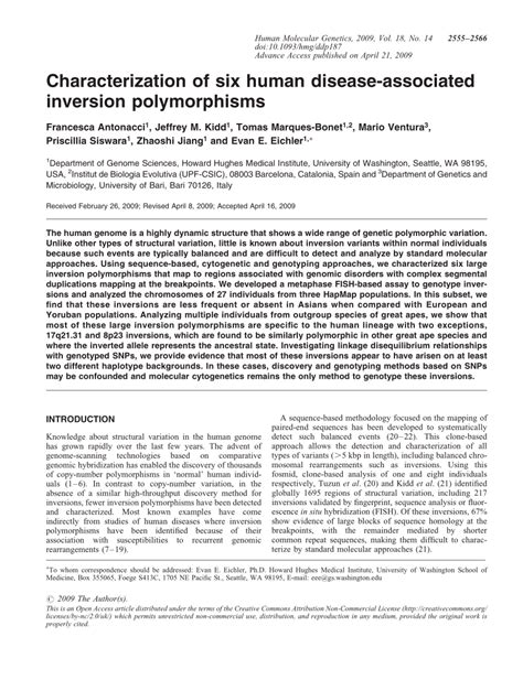 Pdf Characterization Of Six Human Disease Associated Inversion Polymorphisms