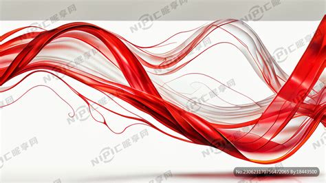 Ai创作图一长条透明感 自然流动红色丝带 横的 白色背景 昵图网