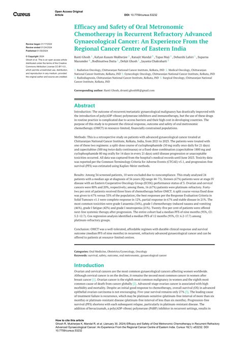 Pdf Efficacy And Safety Of Oral Metronomic Chemotherapy In Recurrent Refractory Advanced