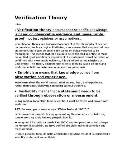 Verification Theory And Its Implications In Science A Comprehensive
