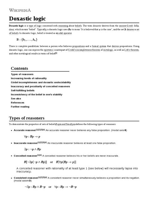 Doxastic Logic Pdf Reasoning Logical Expressions