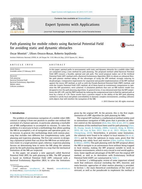 Path Planning For Mobile Robots Using Bacterial Potent 2015 Expert
