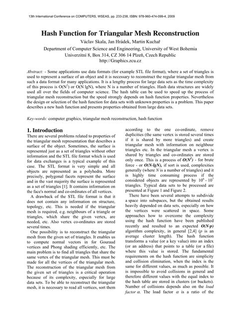Pdf Hash Functions And Triangular Mesh Reconstruction