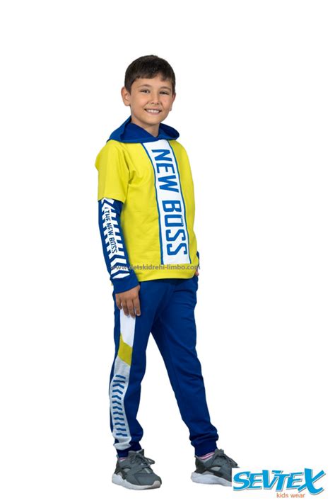 Екип момче New Boss 116 158см в жълто и синьо Анцузи и комплекти за момчета с дълъг ръкав