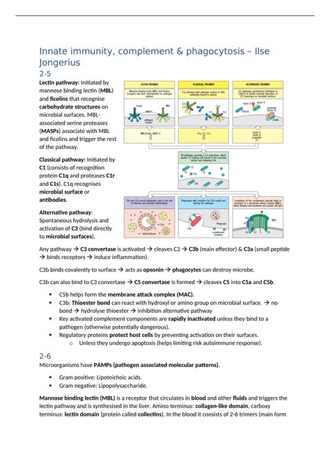Summary Advanced Immunology Janeway Test 1 Innate Immunity Complement