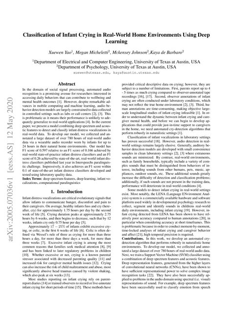 Classification Of Infant Crying In Real World Home Environments Using Deep Learning Deepai