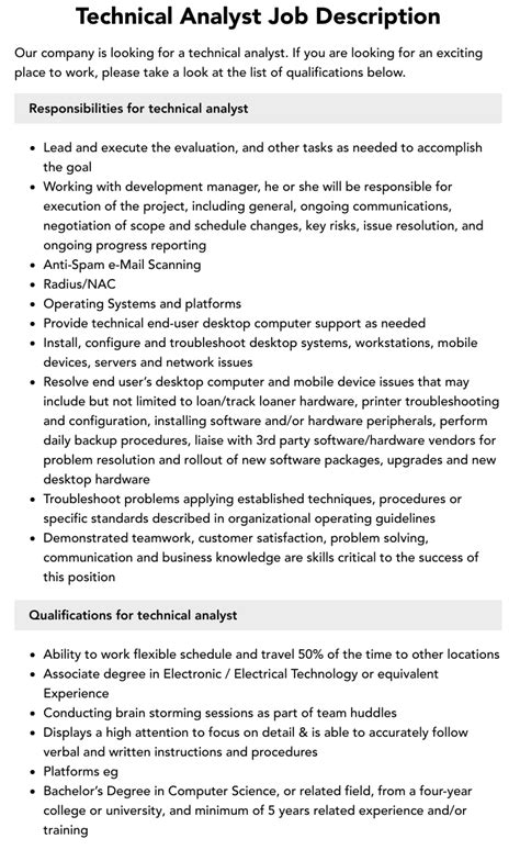 Technical Analyst Job Description Velvet Jobs