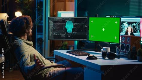 Programmer Being Asked Existential Questions By Awaken Ai On Mockup Pc Gaining Consciousness