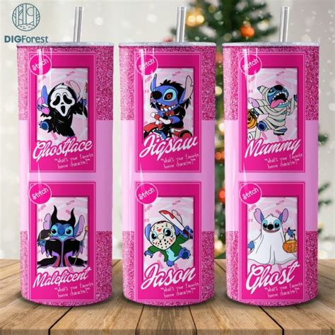 Horror Characters Pink 20oz Tumbler Wrap Png Disney Stitch Halloween Horror Png Horror Dolls