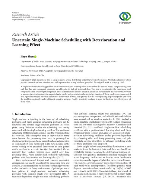 Pdf Uncertain Single Machine Scheduling With Deterioration And