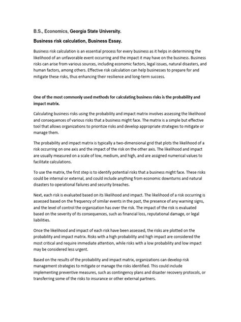 Business Risk Calculation Pdf Risk Simulation