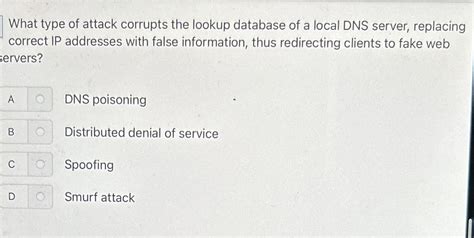 Solved What Type Of Attack Corrupts The Lookup Database Of A