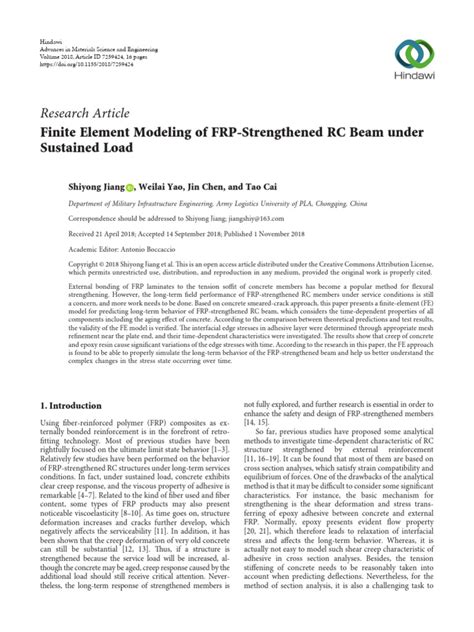 Jian Et Al 2018 Fe Modeling Of Frp Strengthened Rc Beam Under