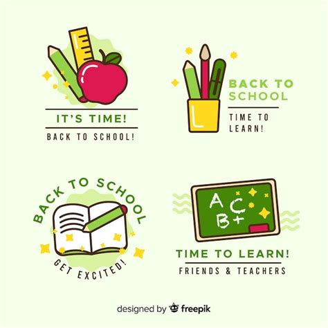 Снова в школу этикетки и плоский дизайн коллекции значков Бесплатно векторы
