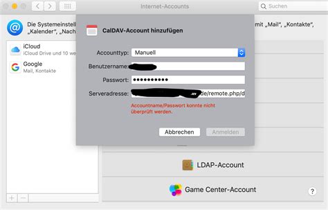 adding a nextcloud caldav account in macos fails accountname password couldn t be verified