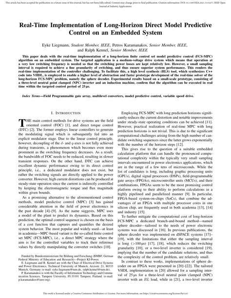 Pdf Real Time Implementation Of Long Horizon Direct Model Predictive Control On An Embedded System