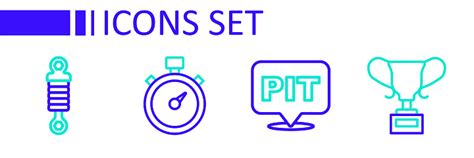 세트 라인 어워드 컵 피트 스톱 자동차용 알로이 휠 및 쇼크 업소버 아이콘 벡터 1위에 대한 스톡 벡터 아트 및 기타 이미지 1위 고풍스런 교통수단 Istock