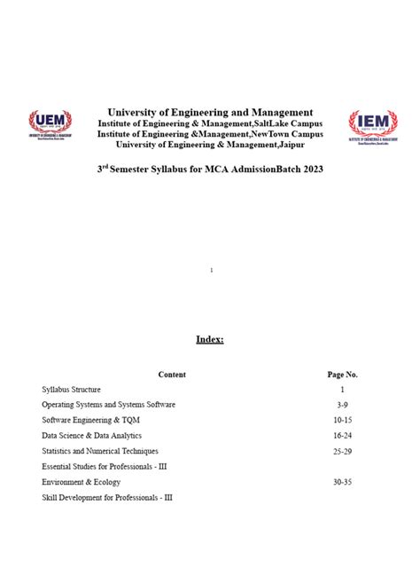Mca 3rd Sem Syllabus Booklet Pdf Data Science Operating System
