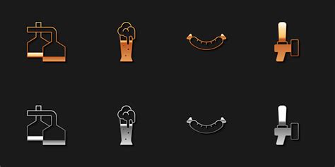 맥주 양조 과정 맥주 한 잔 소시지 및 탭 아이콘을 설정합니다 벡터 고기에 대한 스톡 벡터 아트 및 기타 이미지 고기 곡초류 굽기 Istock