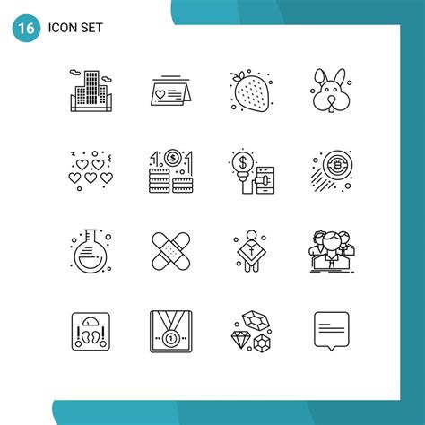 Group Of 16 Outlines Signs And Symbols For Business Love Strawberry Hearts Easter Editable