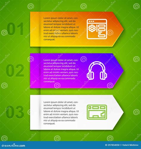 set line browser setting headphones and keyboard business infographic