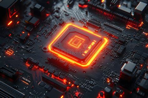 Futuristic Technology Concept Featuring Glowing Processor On Circuit Board For Innovation Poster