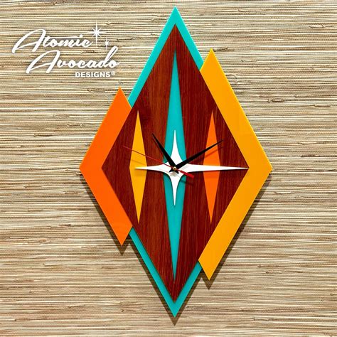 Mid Century Modern Frequency Wall Clock Retro Diamond Shaped Decor