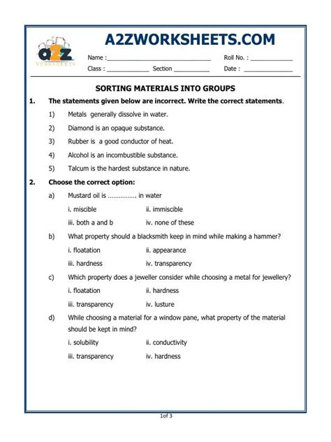 A2zworksheets Worksheet Of Sorting Materials Into Groups Metals And Non Metals Science