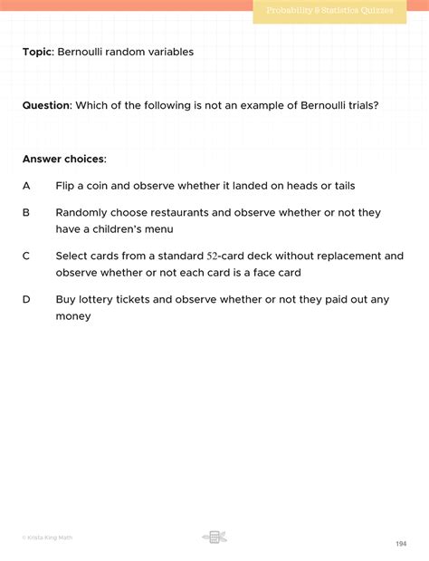 Bernoullirandomvariables Topic Bernoulli Random Variables Question