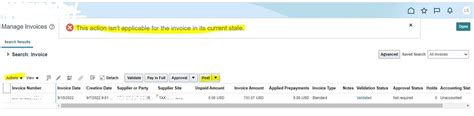 Getting Errorthe Action Isnt Applicable For The Invoice In Its