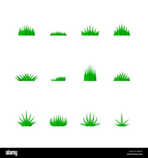 Green Grass Of Different Shapes Nature Icon Set Grass Bunchs Set Design Elements Set For Web
