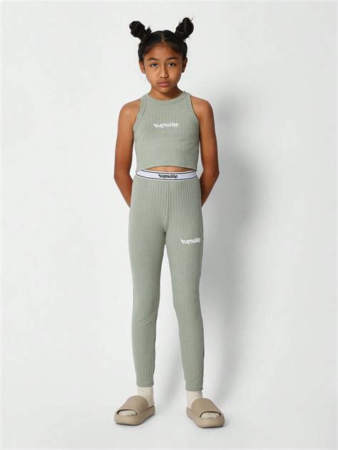 Sumwon Tween Girls Ribbed Crop Tank And Legging 2 Piece Set For Sale