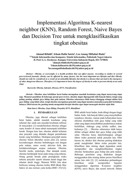 PDF Implementasi Algoritma K Nearest Neighbor KNN Random Forest