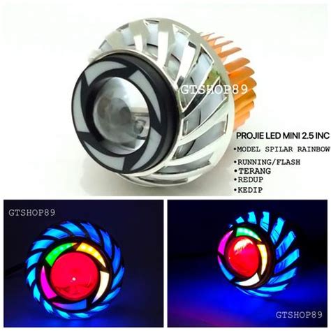 Jual Lampu Depan Led Projie Mini Inch Model Spiral Rainbow Universal Jakarta Barat