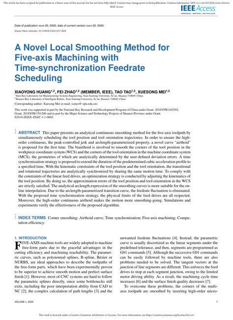 Pdf A Novel Local Smoothing Method For Five Axis Machining With Time