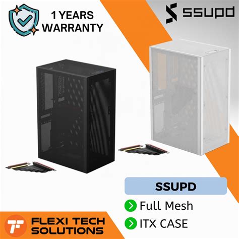 Flexi Tech Ssupd Meshlicious Full Mesh Itx Pc Desktop Casing With Pcie 4 0 Riser Black White