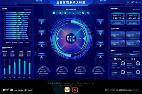 科技蓝数据可视化图表统计大屏设计图 中文模板 Web界面设计 设计图库 昵图网