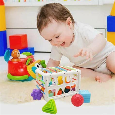 다채로운 쓰레기통 및 감각 블록 감각 모양 학습 장난감 아기 모양 분류 장난감 아기 감각 상자 여아 남아용 1 년 O 학습 및 교육