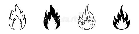 Fire Icons Versions Set In Black Flat And Line Style Stock Vector Illustration Of Energy