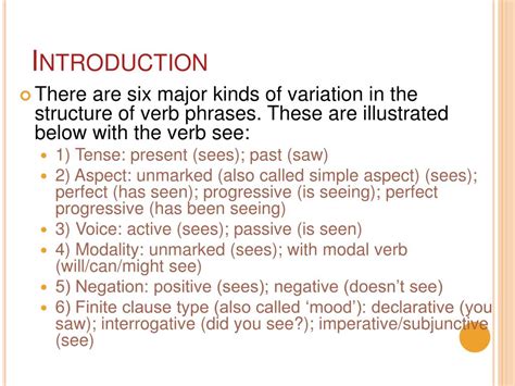 Ppt Variation In The Verb Phrase Tense Aspect Voice And Modal Use