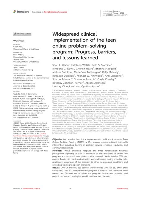 Pdf Widespread Clinical Implementation Of The Teen Online Problem