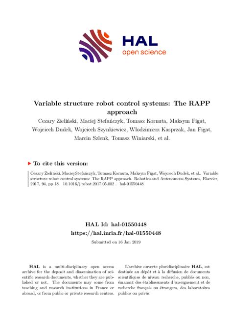 Pdf Variable Structure Robot Control Systems The Rapp Approach