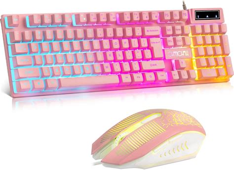 Amazon Com Chonchow Pink Gaming Keyboard And Mouse Combo With Backlit Function Keys Keys