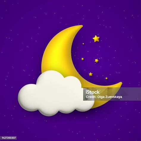푸른 하늘 구름 별과 황금 달과 귀여운 밤 배경 벡터 일러스트레이션 3차원 형태에 대한 스톡 벡터 아트 및 기타 이미지 3차원 형태 가리기 구름 Istock