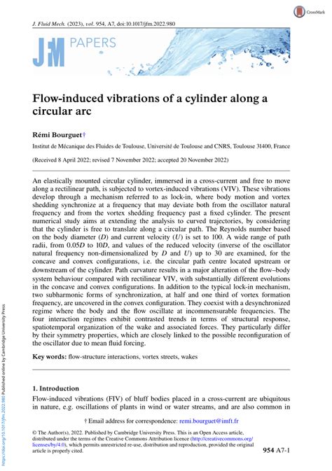 Pdf Flow Induced Vibrations Of A Cylinder Along A Circular Arc